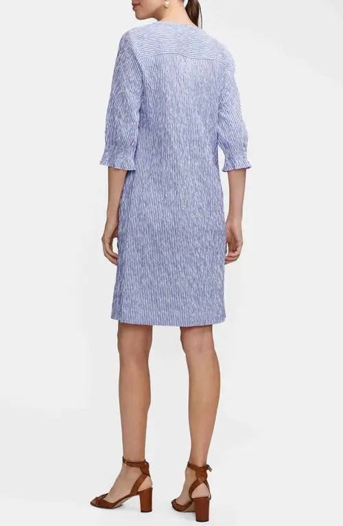 Foxcroft Alicia Crinkle Jacquard Dress - Blue/white