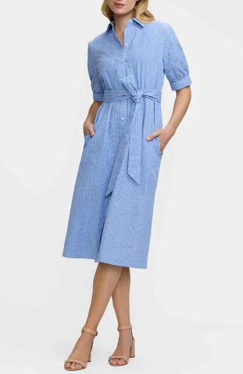 Foxcroft Esther Belted Stripe Cotton Shirtdress