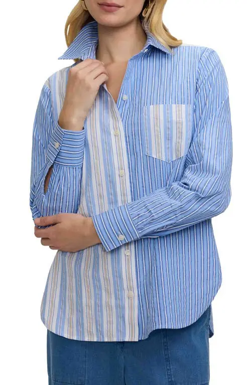 Foxcroft Striped Seersucker Button-up Shirt - Blue/multi