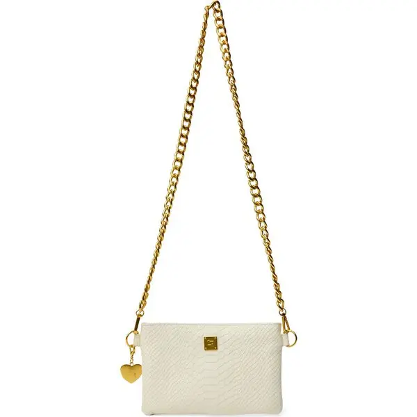 THINK ROYLN Quilted Crossbody Bag With Removable Straps - Cream Python Leather