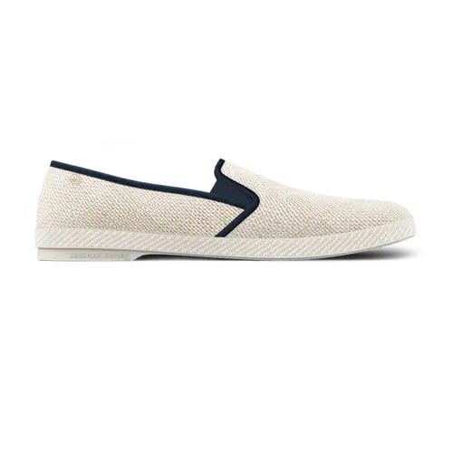 Rivieras Classic Raffia Textured Loafer - Ivory Navy