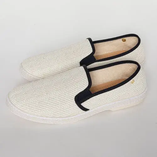 Rivieras Classic Raffia Textured Loafer - Ivory Navy