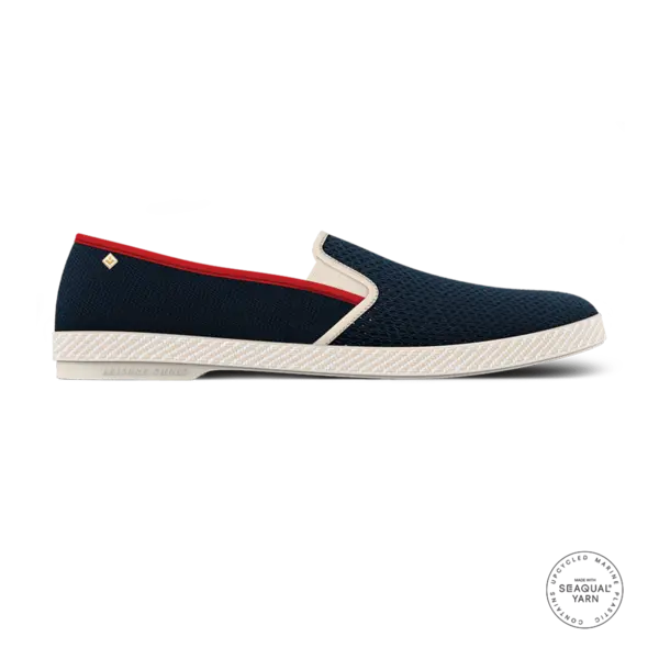 Rivieras Classic Canvas & Mesh Slip-on Loafer - Navy With Red And White Trim
