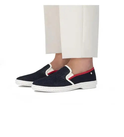Rivieras Classic Canvas & Mesh Slip-on Loafer - Navy With Red And White Trim