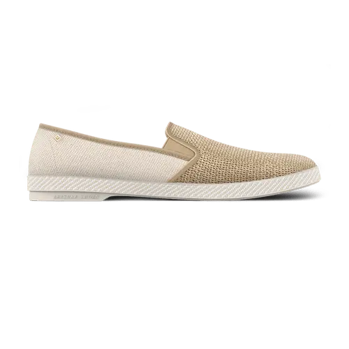 Rivieras Classic Cotton Canvas And Raffia Slip-on Loafer - Ecru