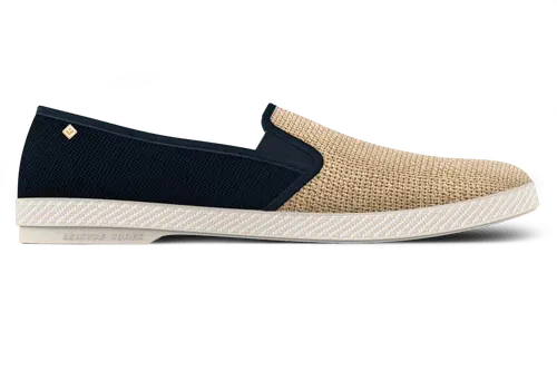Rivieras Classic Cotton Canvas And Raffia Slip-on Loafer - Navy