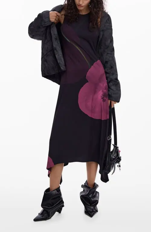 Desigual Print Asymmetric Hem Midi Dress