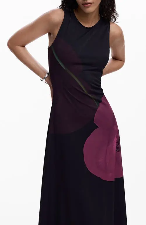 Desigual Print Asymmetric Hem Midi Dress