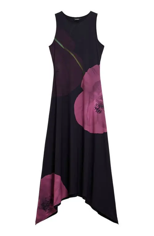 Desigual Print Asymmetric Hem Midi Dress