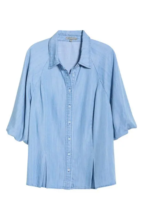 Wit & Wisdom Bubble Sleeve Button-up Chambray Top - Light Blue