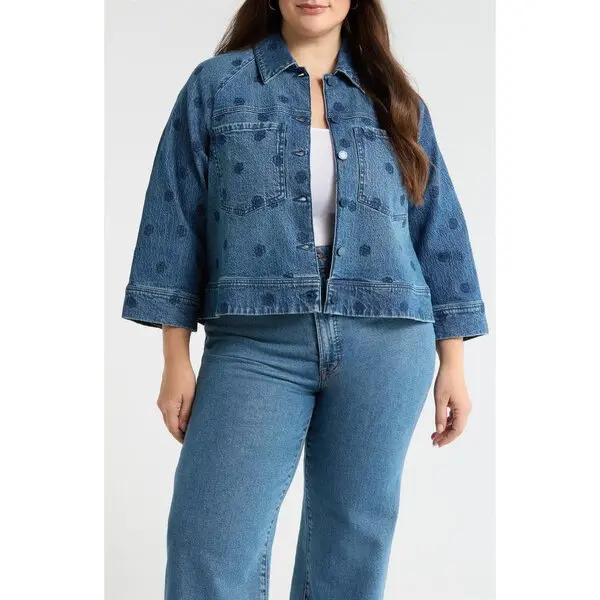 Wit & Wisdom Floral Embroidery Crop Denim Jacket