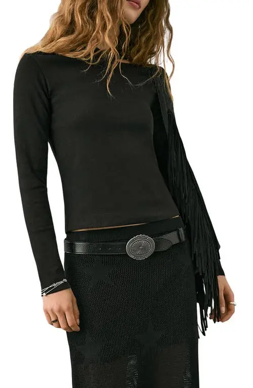 Mango Semisheer Knit Top - Black