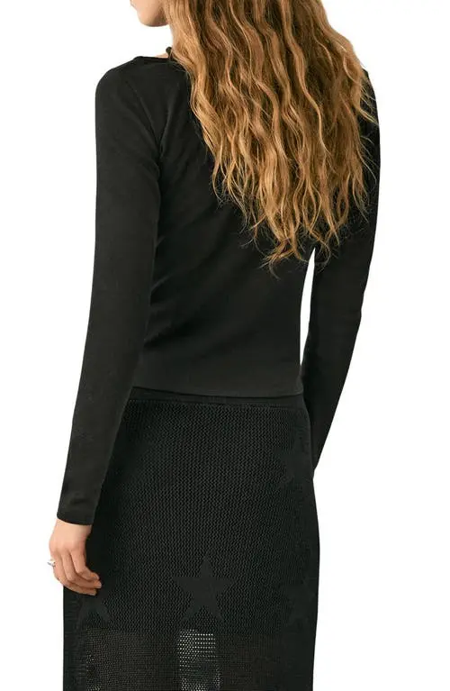 Mango Semisheer Knit Top - Black