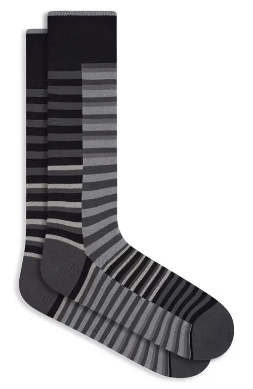 Bugatchi Broken Stripe Mercerized Cotton Blend Dress Socks - Black