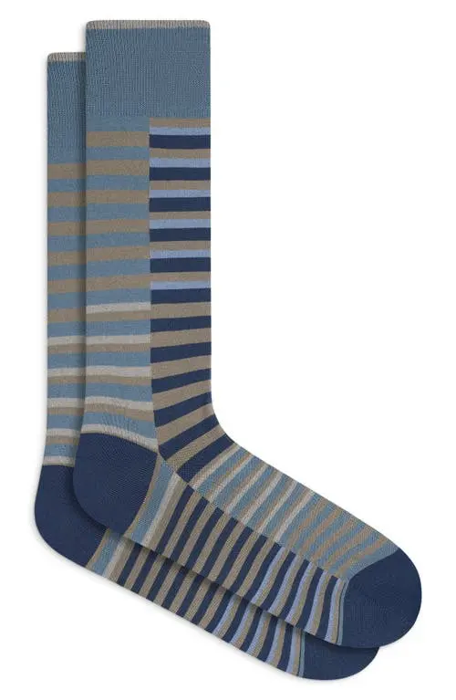 Bugatchi Broken Stripe Mercerized Cotton Blend Dress Socks - Shark