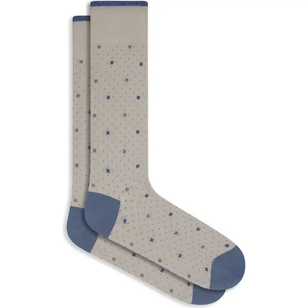 Bugatchi Geo Pattern Mercerized Cotton Blend Dress Socks - Almond