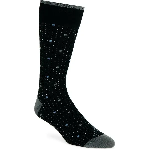 Bugatchi Geo Pattern Mercerized Cotton Blend Dress Socks - Black