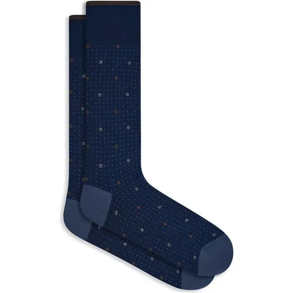 Bugatchi Geo Pattern Mercerized Cotton Blend Dress Socks - Navy