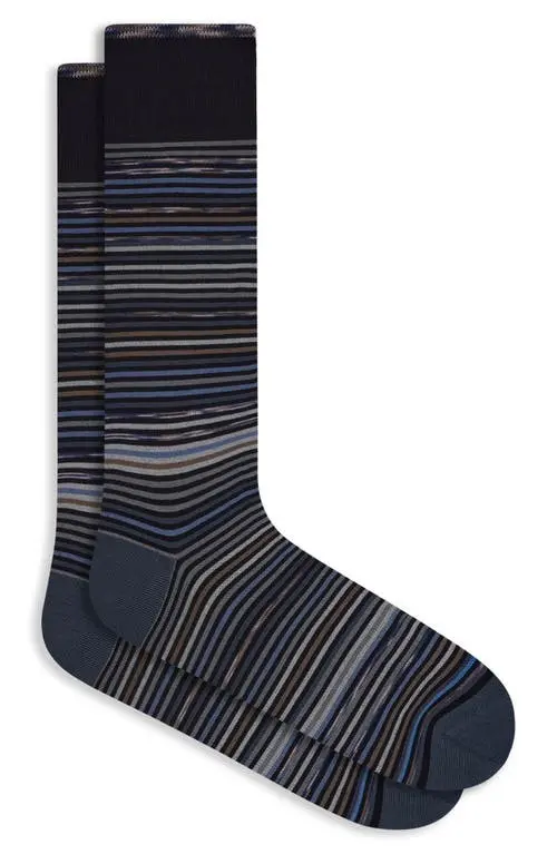 Bugatchi Stripe Mercerized Cotton Blend Dress Socks - Black
