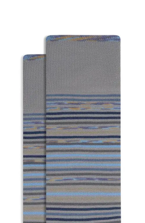 Bugatchi Stripe Mercerized Cotton Blend Dress Socks - Cement
