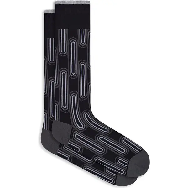 Bugatchi Link Pattern Mercerized Cotton Blend Dress Socks - Black