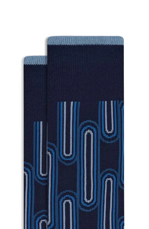 Bugatchi Link Pattern Mercerized Cotton Blend Dress Socks - Navy