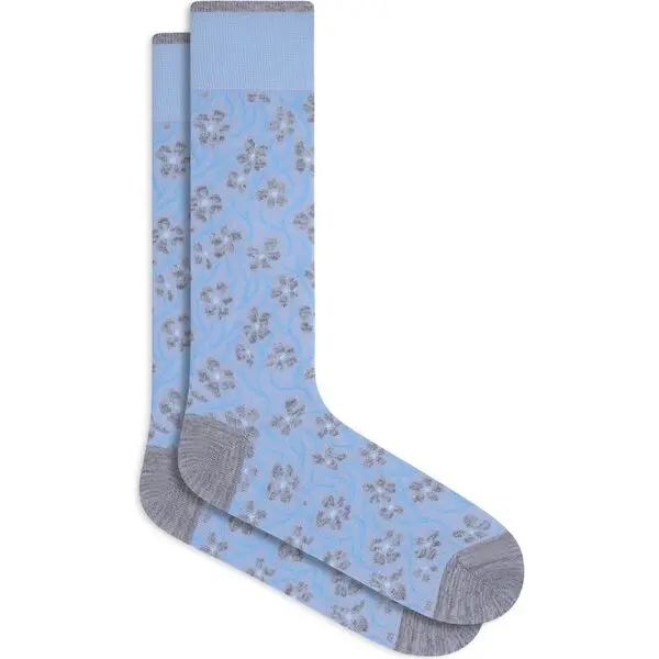 Bugatchi Floral Mercerized Cotton Blend Dress Socks - Air Blue