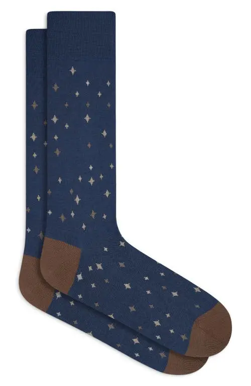 Bugatchi Star Pattern Mercerized Cotton Blend Dress Socks - Cobalt