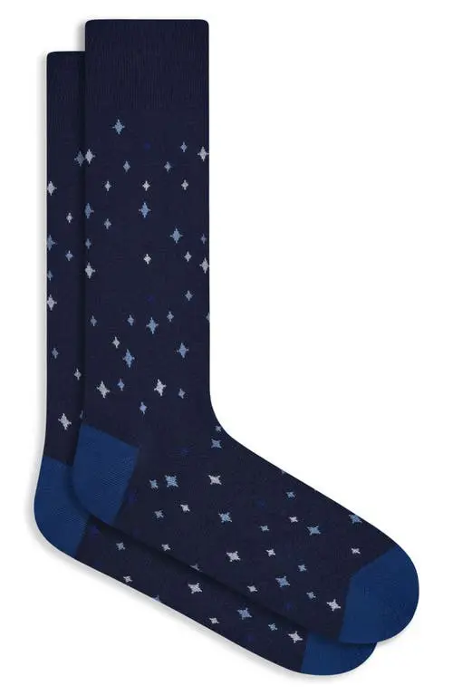 Bugatchi Star Pattern Mercerized Cotton Blend Dress Socks - Navy