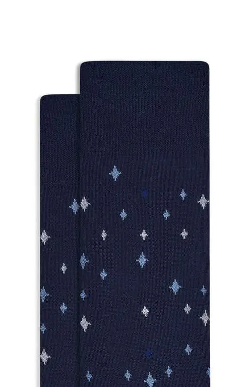 Bugatchi Star Pattern Mercerized Cotton Blend Dress Socks - Navy