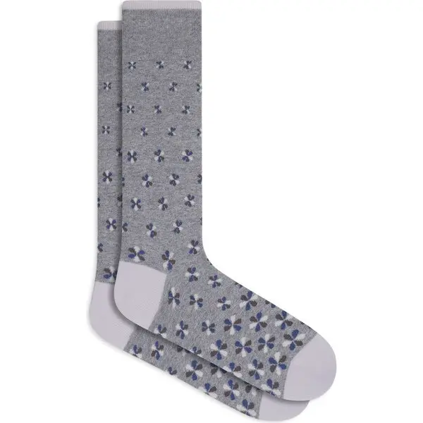Bugatchi Floral Mercerized Cotton Blend Dress Socks - Cement