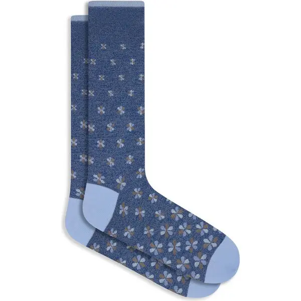 Bugatchi Floral Mercerized Cotton Blend Dress Socks - Steel