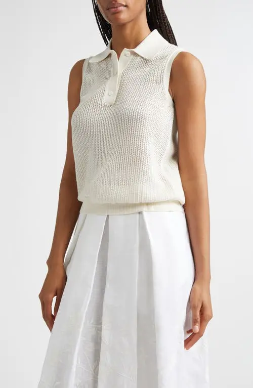 Eleventy Sleeveless Open Stitch Polo - Ivory