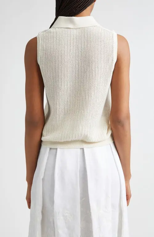 Eleventy Sleeveless Open Stitch Polo - Ivory