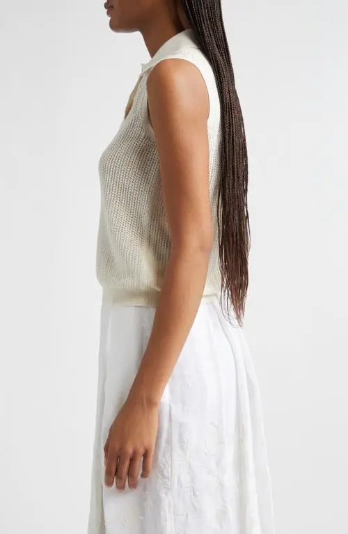 Eleventy Sleeveless Open Stitch Polo - Ivory