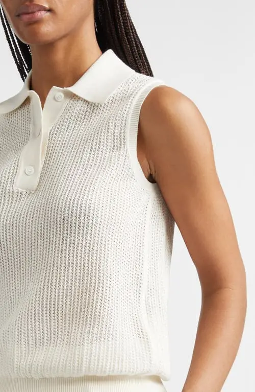 Eleventy Sleeveless Open Stitch Polo - Ivory