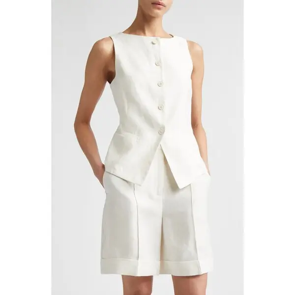 Eleventy Linen Blend Bateau Neck Vest