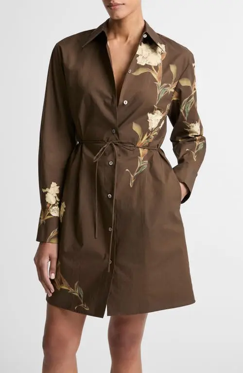 Vince Iris Floral Print Tie Waist Shirt Dress