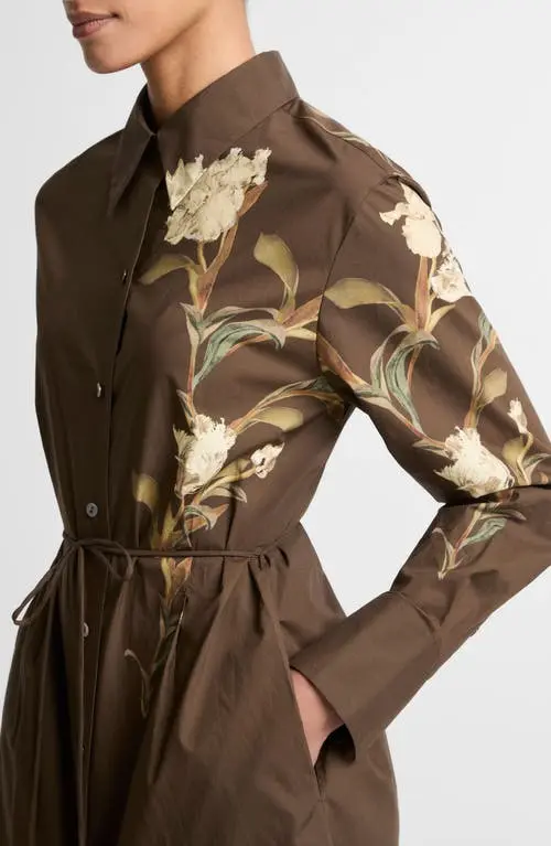 Vince Iris Floral Print Tie Waist Shirt Dress