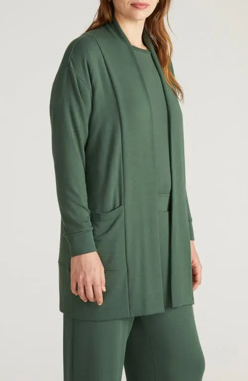 Universal Standard Travelknit Long Open Front Cardigan - Conifer Green
