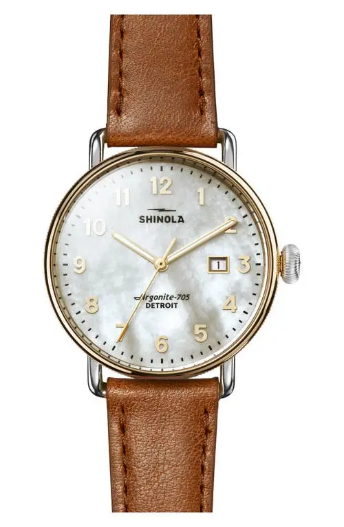 Shinola Canfield Leather Strap Watch - White Mother Of Pearl