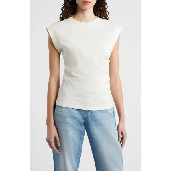 BOSS Epka Strong Shoulder Jersey Top - Soft Cream