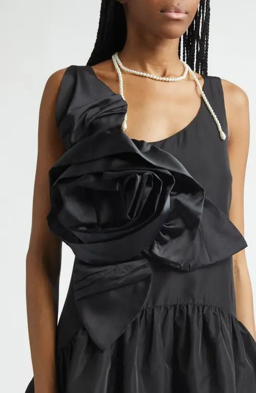 Simone Rocha Pressed Rosette Tilted Taffeta Peplum Top - Black/black