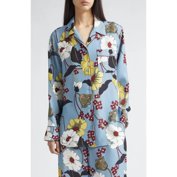 Marni Melodia Floral Satin Pajama Shirt - Mfb31sky