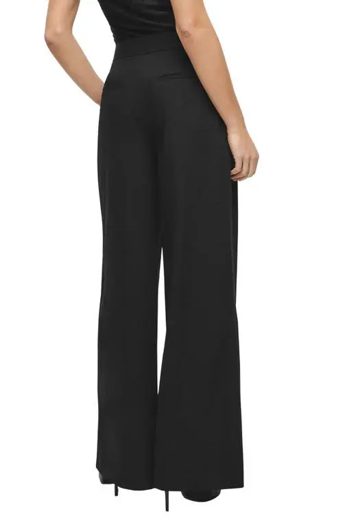 Mango Pleated Wide Leg Trousers - Black