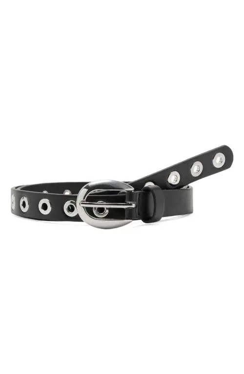 Mango Thin Eyelets Belt - Black