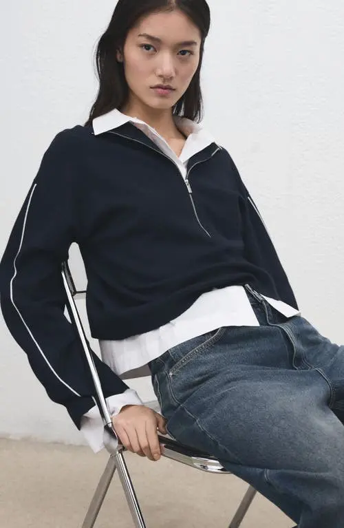 Mango Contrast Stripe Half Zip Sweater
