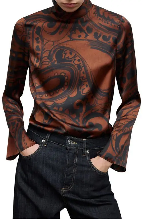 Mango Paisley Print Satin Top