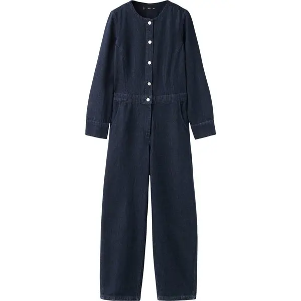 Mango Long-sleeve Denim Jumpsuit - Dark Blue