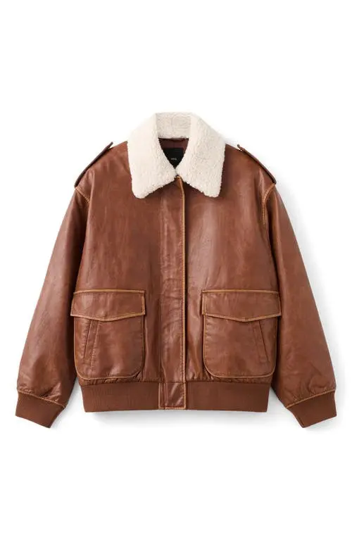 Mango Faux Leather Jacket With Removable Faux Shearling Collar
